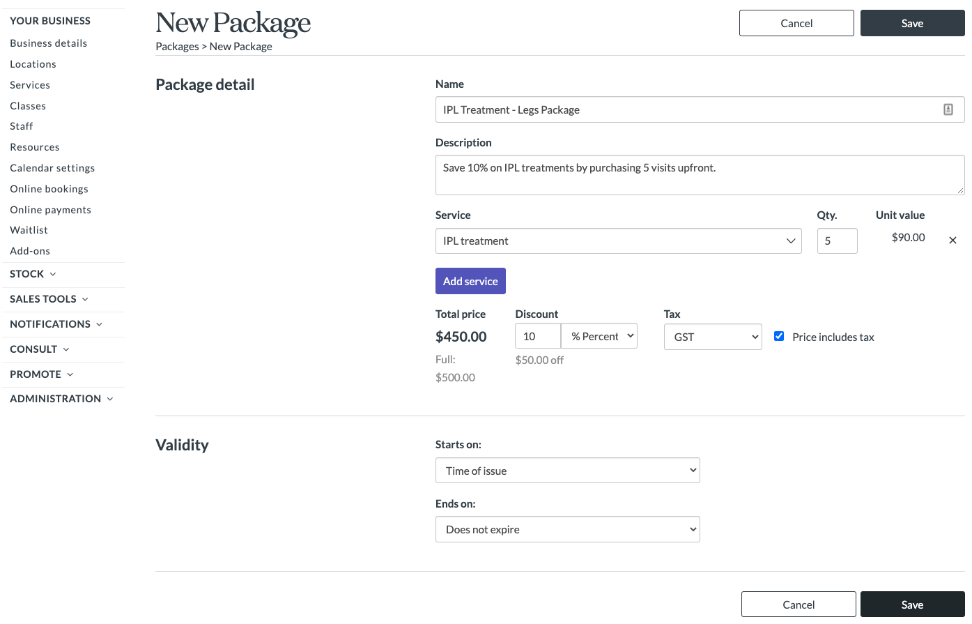 How to create a package template – Timely